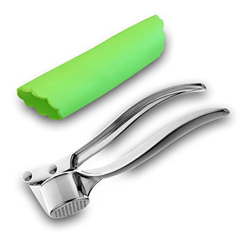 Garlic Press and Silicone Tube Peeler Set - Easily Peel, Press, and ...