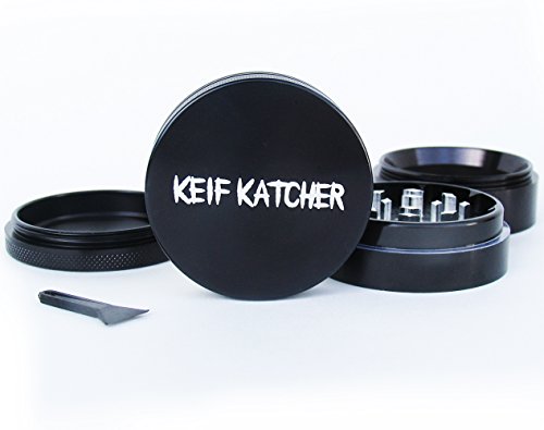 Keif Katcher - Best Large 4 Piece Black Aluminium Herb Grinder with ...